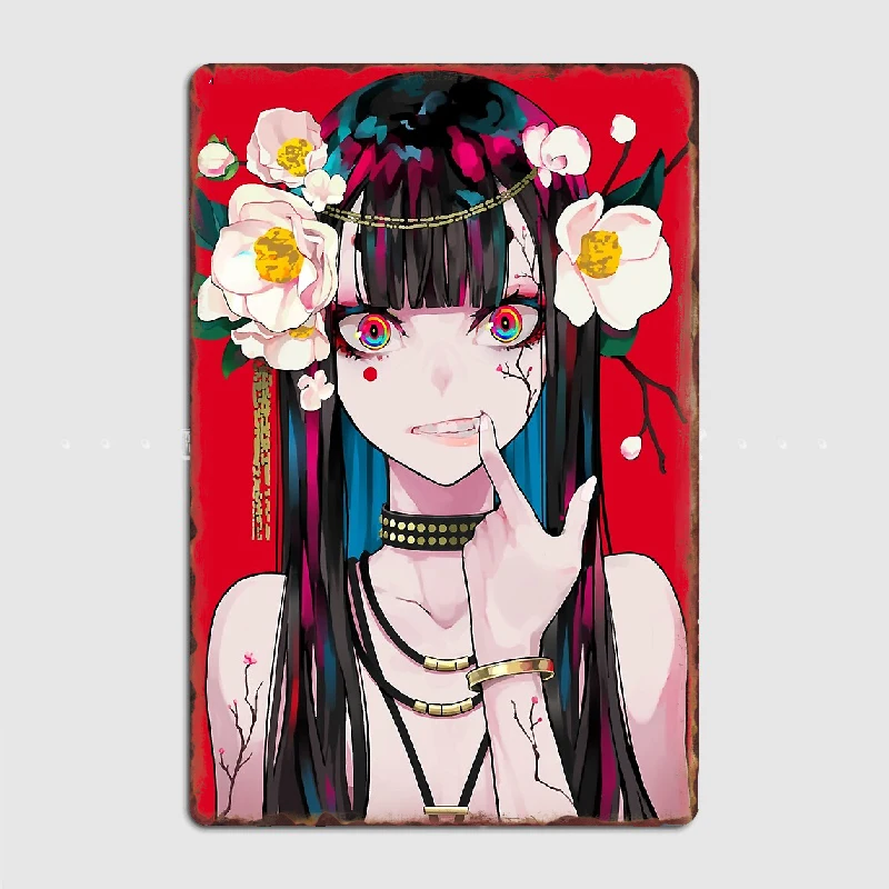 Anime Girl Waifu Japanese Aesthetic Kawaii Metal Poster Garage Decoration Living Room Cinema